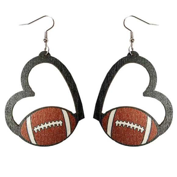 Jewelry | Nwt Hollow Sporty Heart Design Black White Football Decor ...